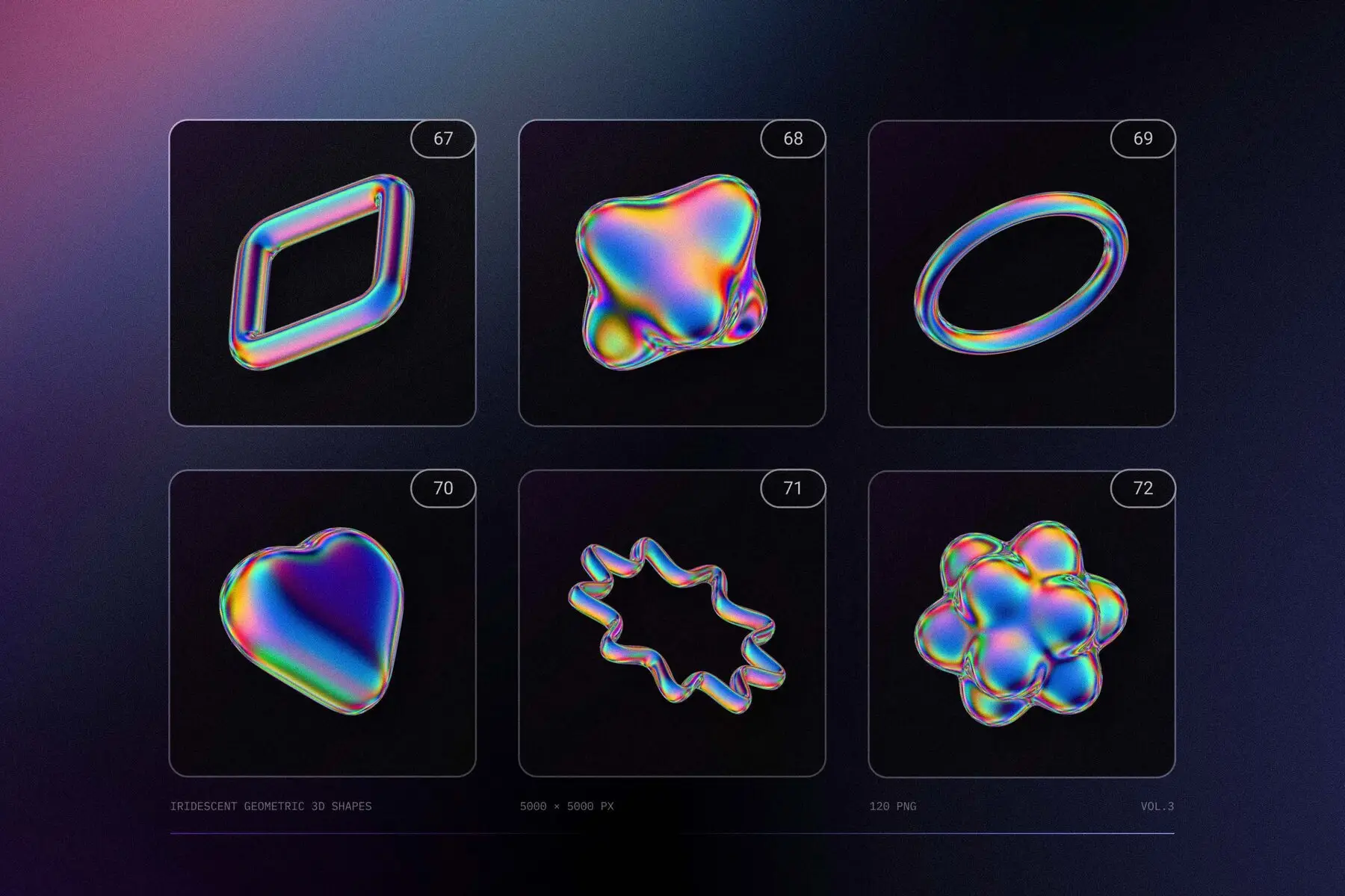 120 Iridescent geometric 3D shapes pack Vol.3 3D - YouWorkForThem