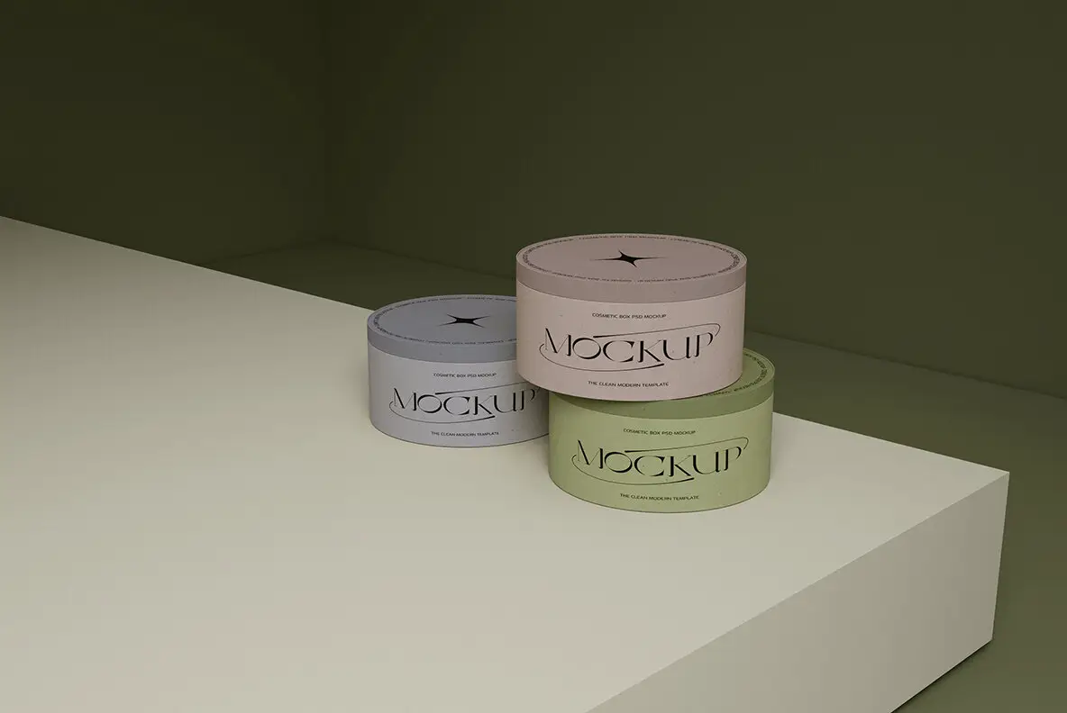 3 Round Cardboard Boxes Photoshop Mockups Graphics - YouWorkForThem