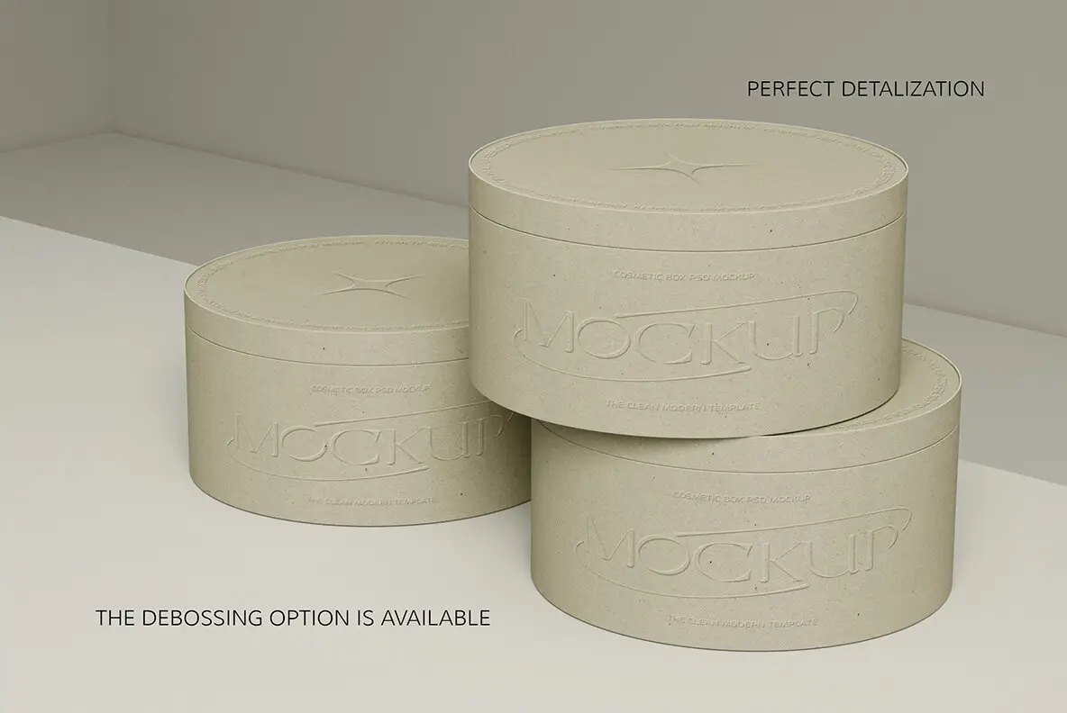 3 Round Cardboard Boxes Photoshop Mockups Graphics - YouWorkForThem