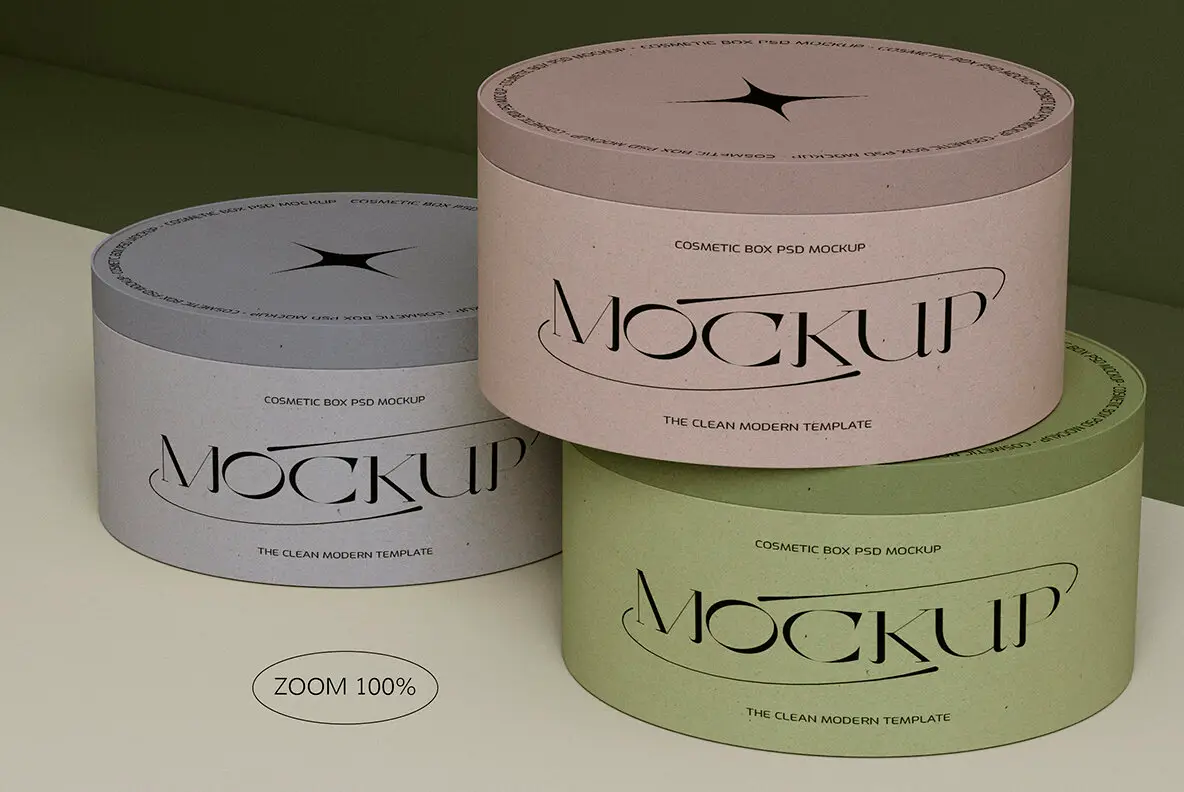 3 Round Cardboard Boxes Photoshop Mockups Graphics - YouWorkForThem