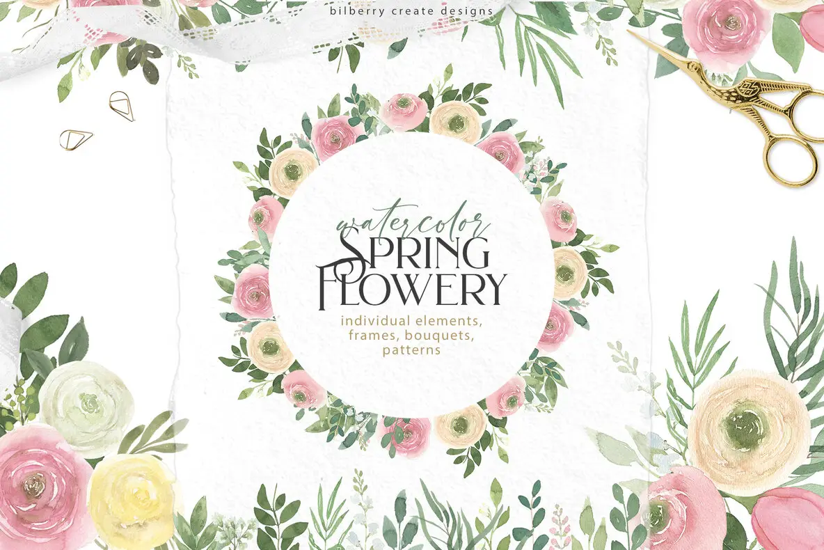 Watercolor Spring Flowery Graphics - YouWorkForThem