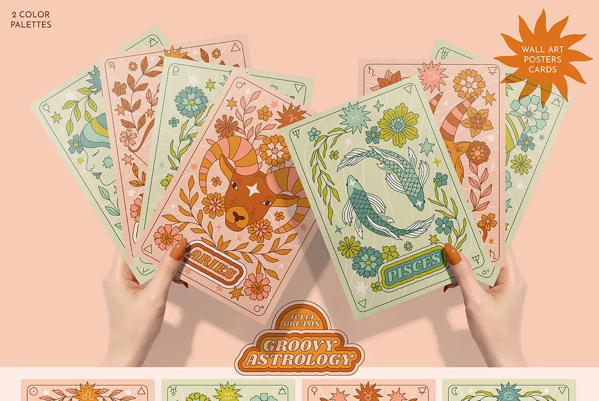 Groovy Astrology Collection Illustrations - YouWorkForThem