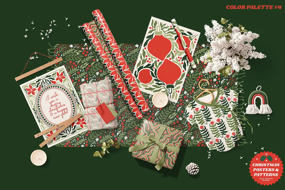 Christmas Posters Patterns Bundle Illustrations - YouWorkForThem