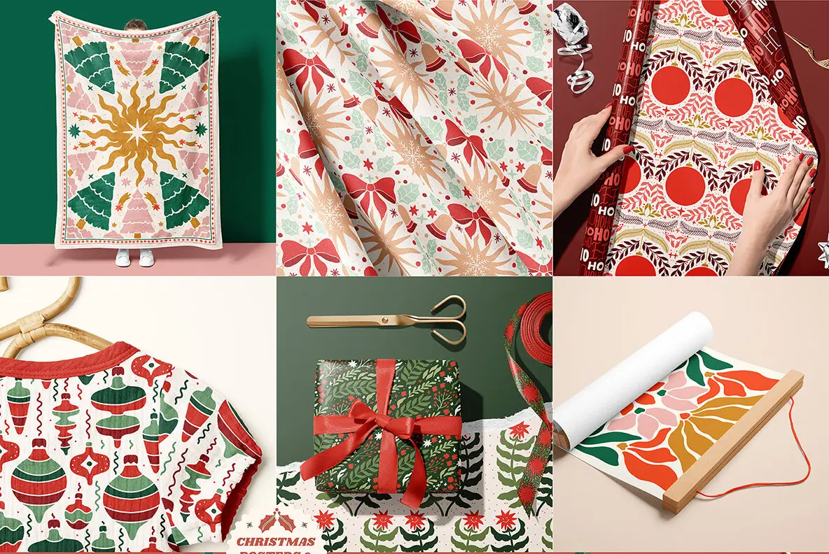 Christmas Posters Patterns Bundle Illustrations - YouWorkForThem