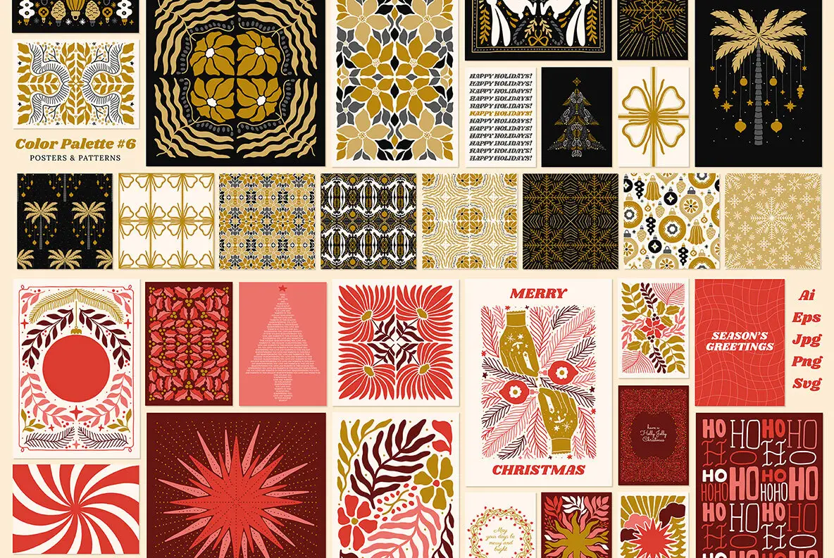 Christmas Posters Patterns Bundle Illustrations - YouWorkForThem