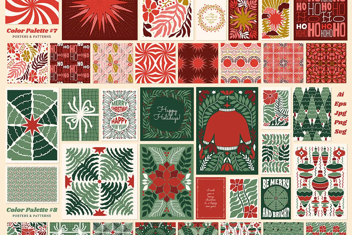 Christmas Posters Patterns Bundle Illustrations - YouWorkForThem