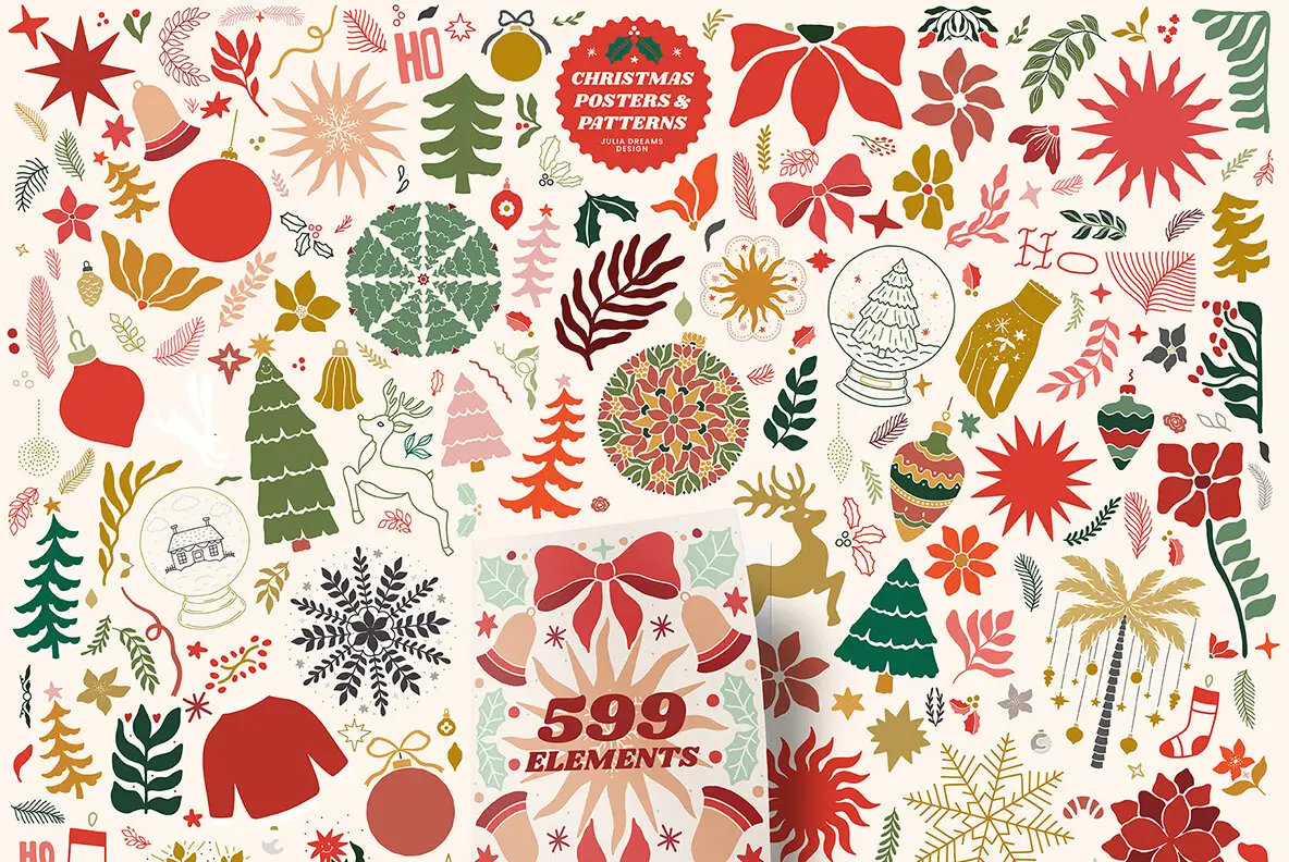 Christmas Posters Patterns Bundle Illustrations - YouWorkForThem