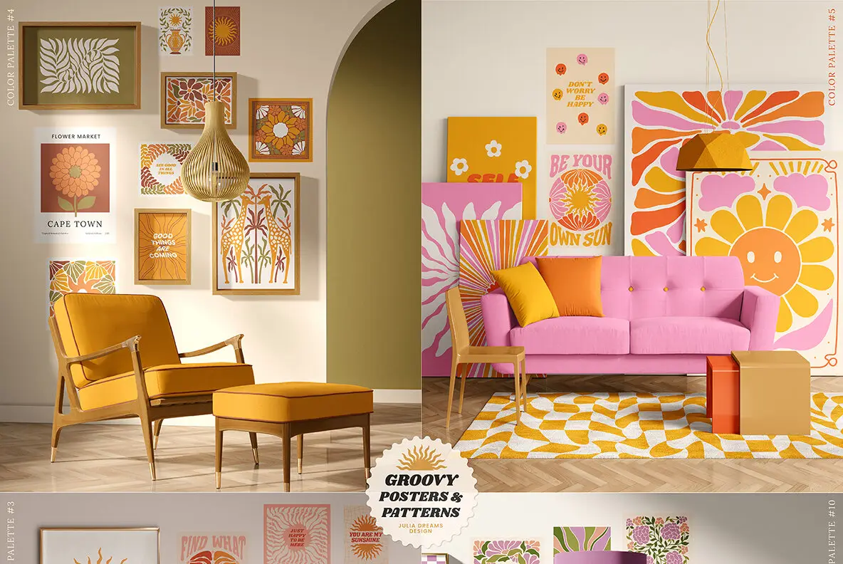 Groovy Posters Patterns Bundle Graphics - YouWorkForThem