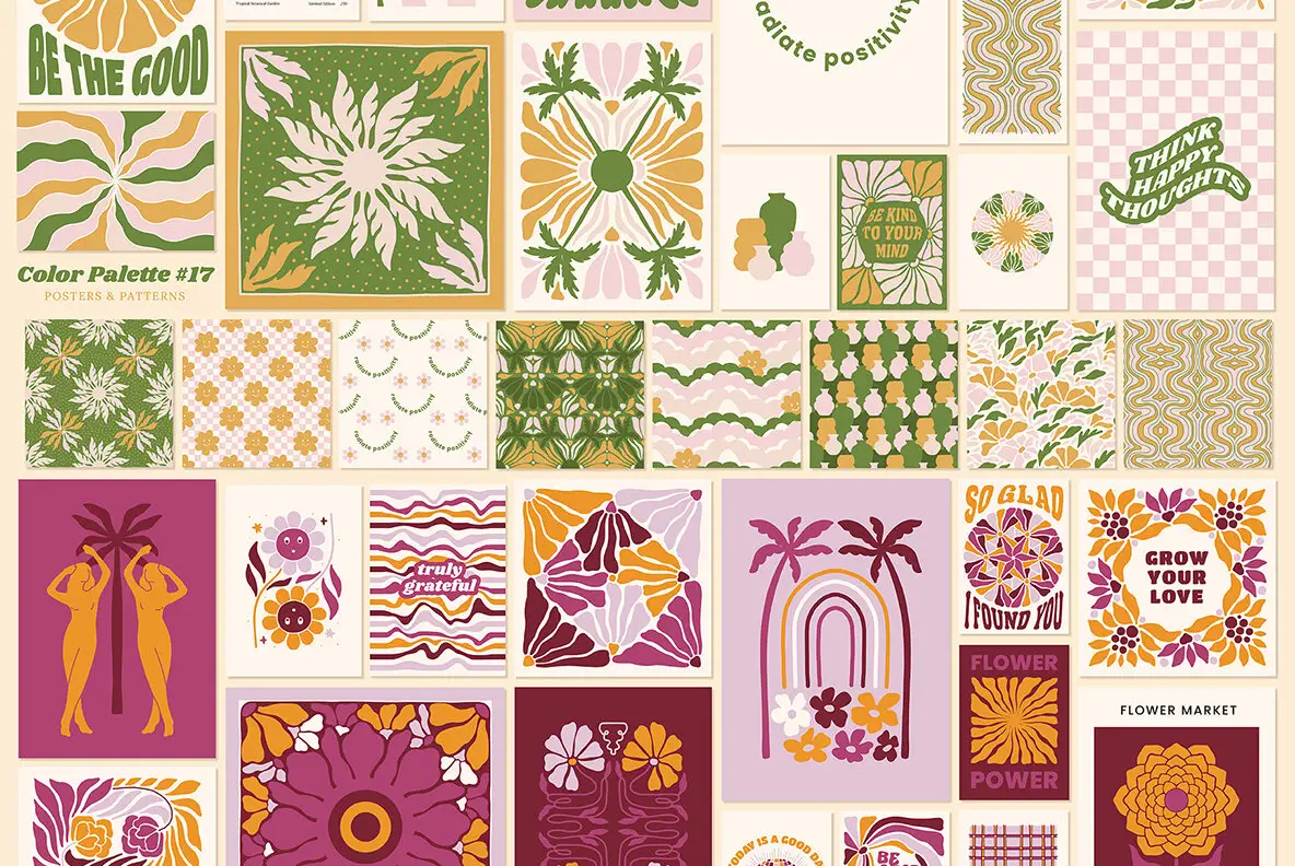 Groovy Posters Patterns Bundle Illustrations - YouWorkForThem
