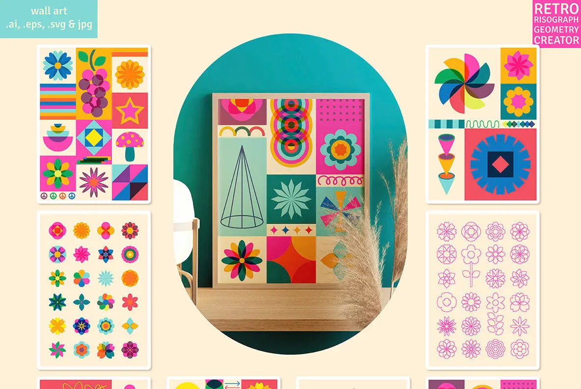 Retro Risograph Geometry Creator Graphics - YouWorkForThem