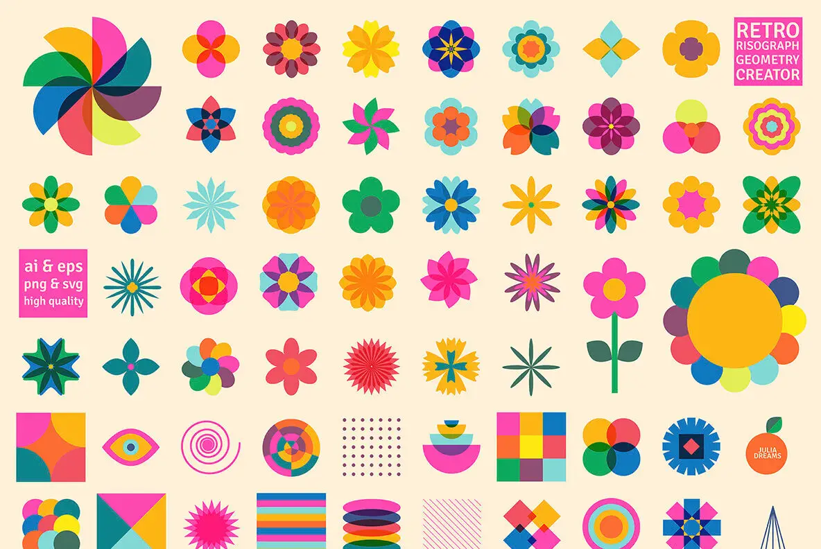 Retro Risograph Geometry Creator Graphics - YouWorkForThem