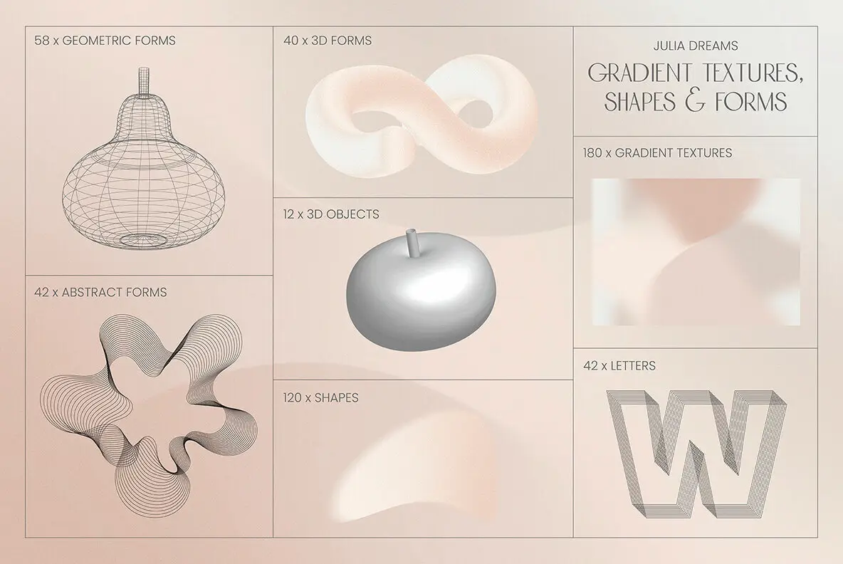 Gradient Textures Shapes - 3D Objects Letters Graphics - YouWorkForThem