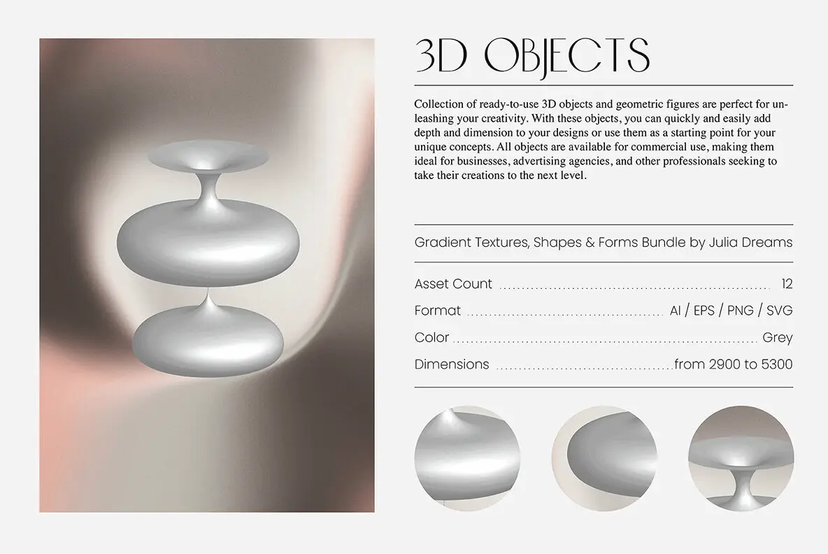 Gradient Textures Shapes - 3D Objects Letters Graphics - YouWorkForThem