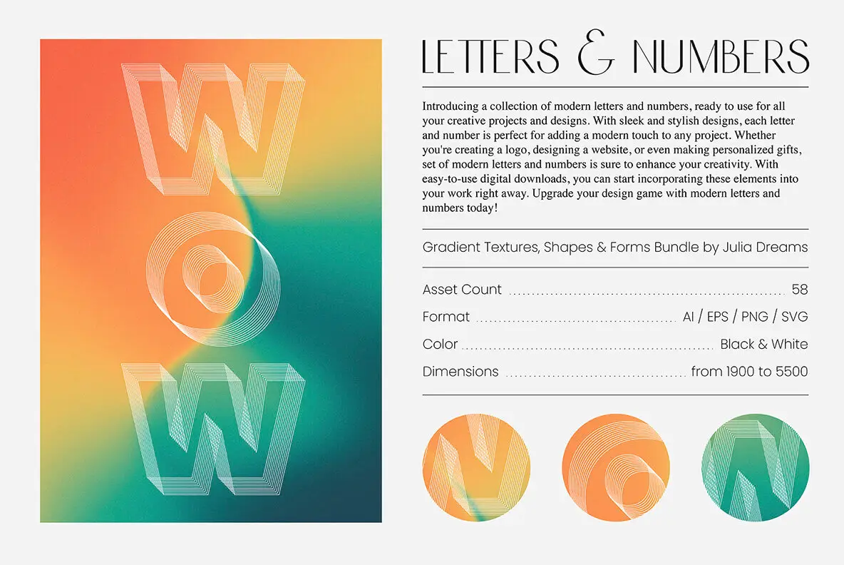 Gradient Textures Shapes - 3D Objects Letters Graphics - YouWorkForThem