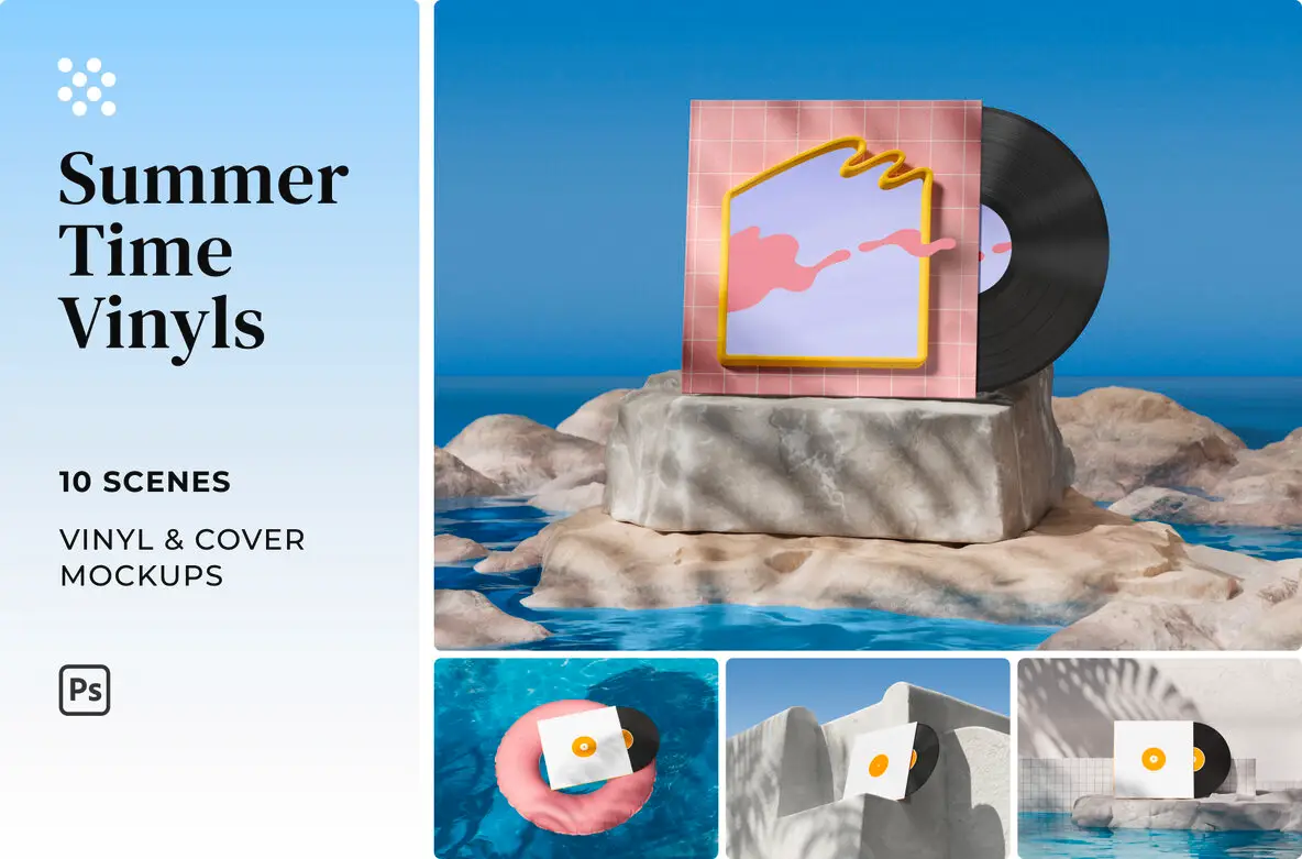 Vinyl Mockup - 10 Summer Time Scenes Mockups - YouWorkForThem