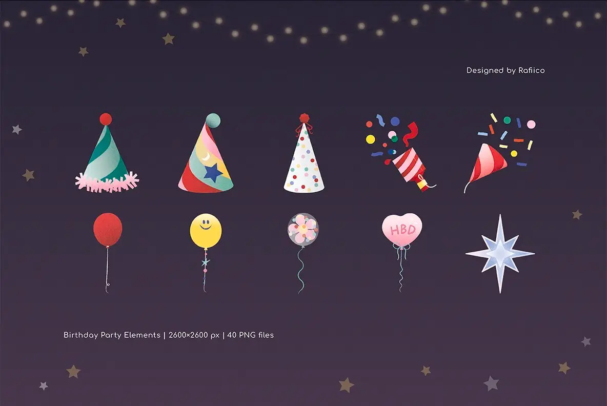 Birthday Party Elements Graphics - YouWorkForThem