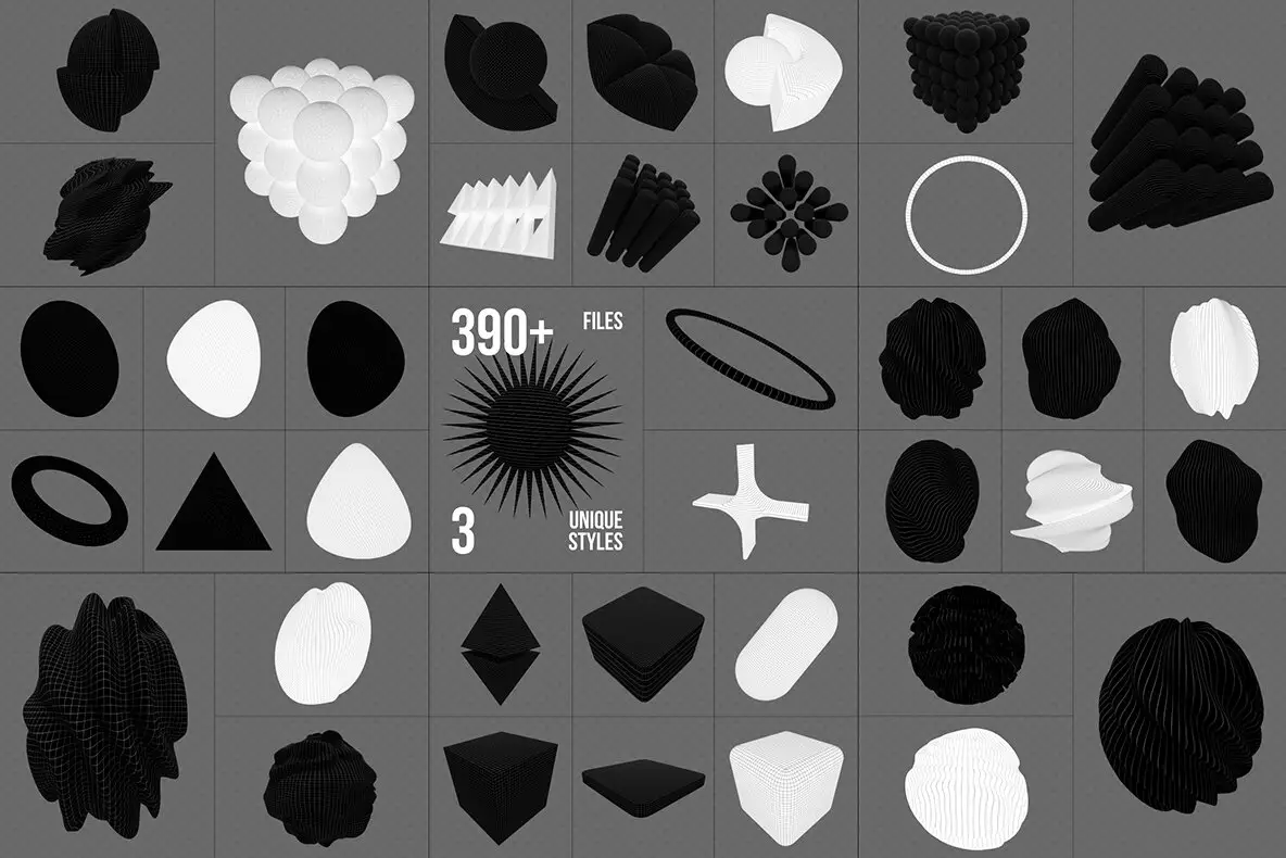 390 Lines Dots 3D Shapes Graphics - YouWorkForThem
