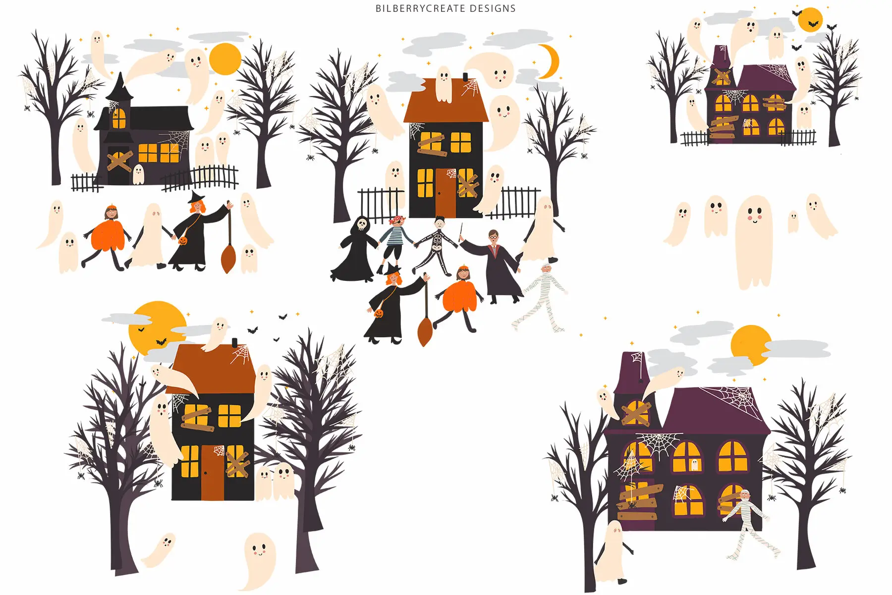 Halloween night clip art set Graphics - YouWorkForThem