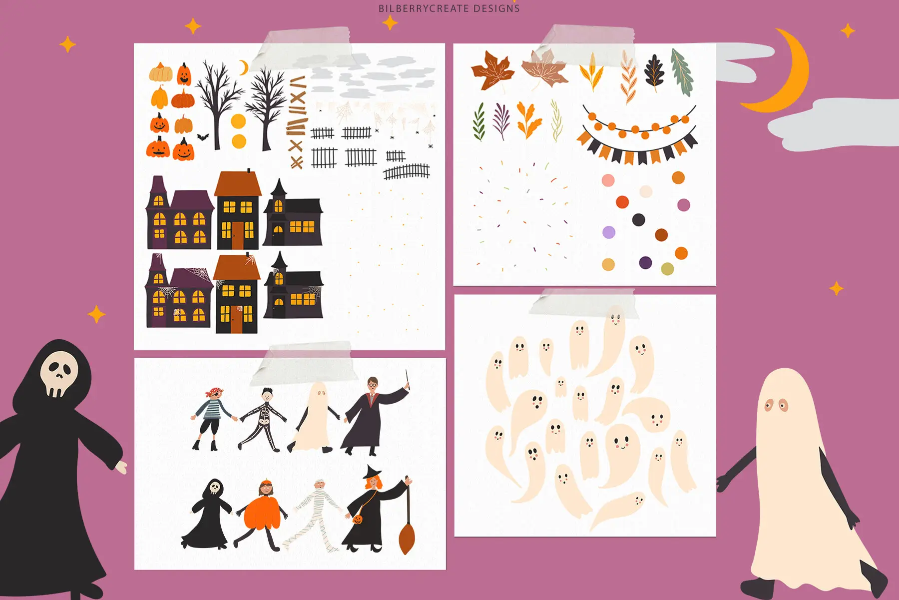 Halloween night clip art set Graphics - YouWorkForThem
