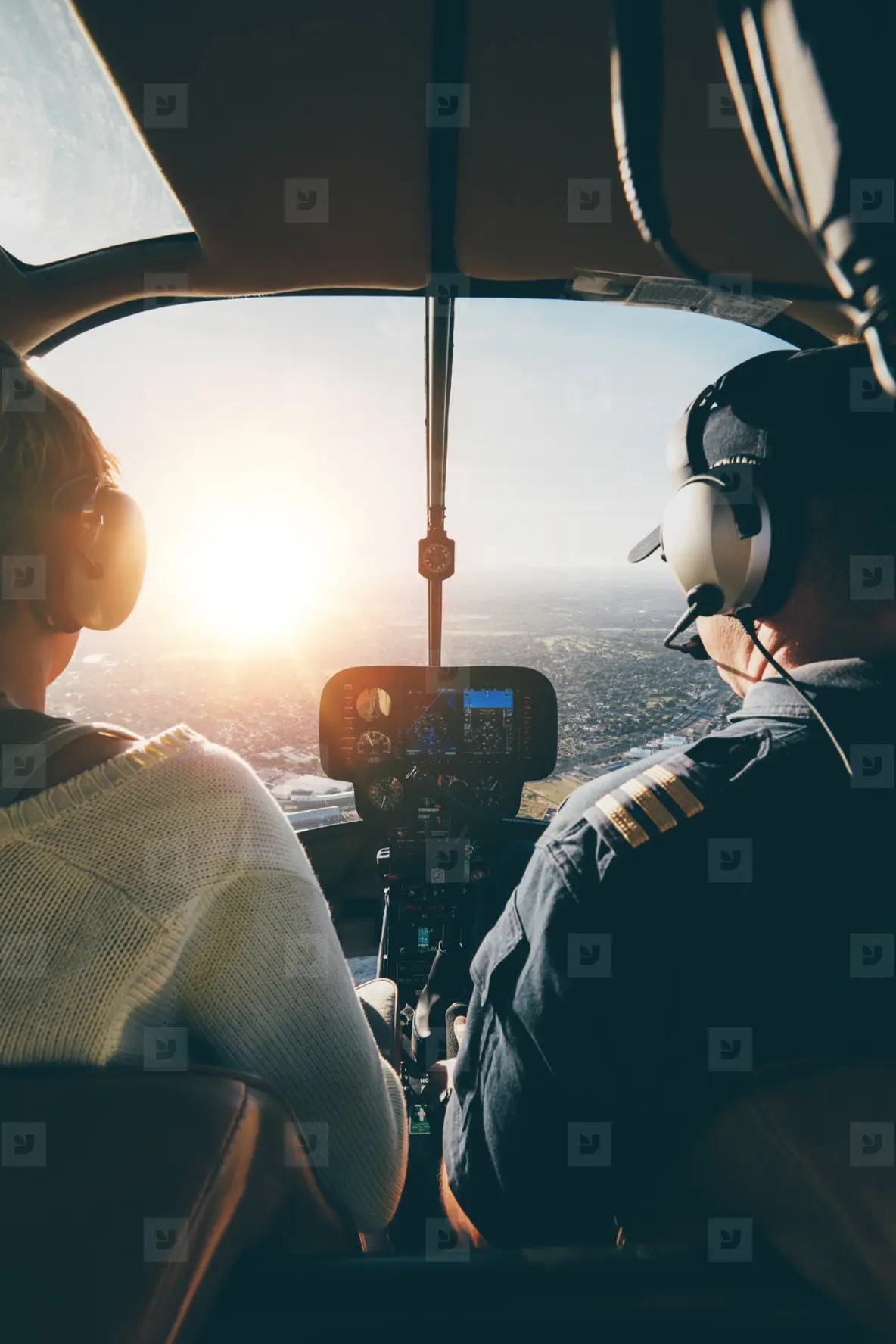 Pilots Flying A Helicopter On Sunny Day Photo (122672) - YouWorkForThem