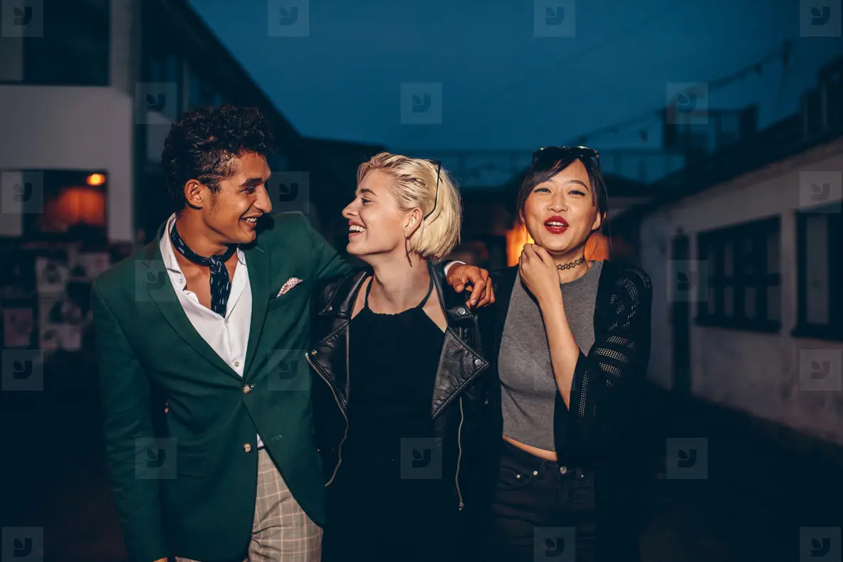 Friends Walking On The Street At Night Photo (123055) - YouWorkForThem