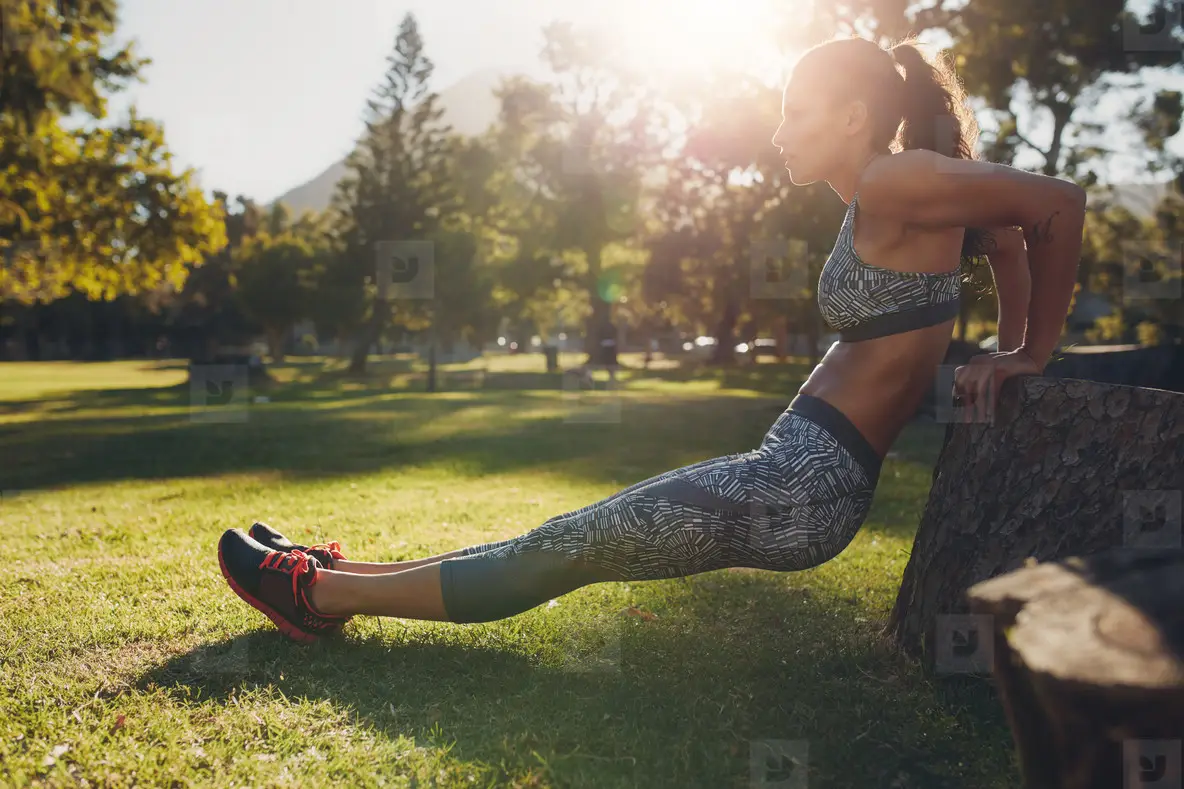 Strong Young Woman Doing Dips At The Park Photo (123267) - YouWorkForThem