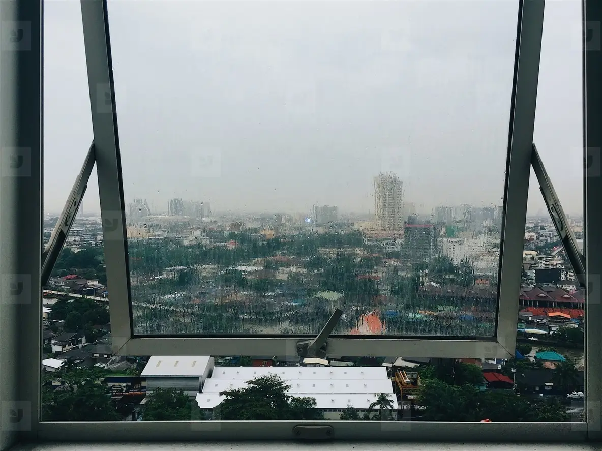 City View Through A Window Rainy Photo (125750) - YouWorkForThem