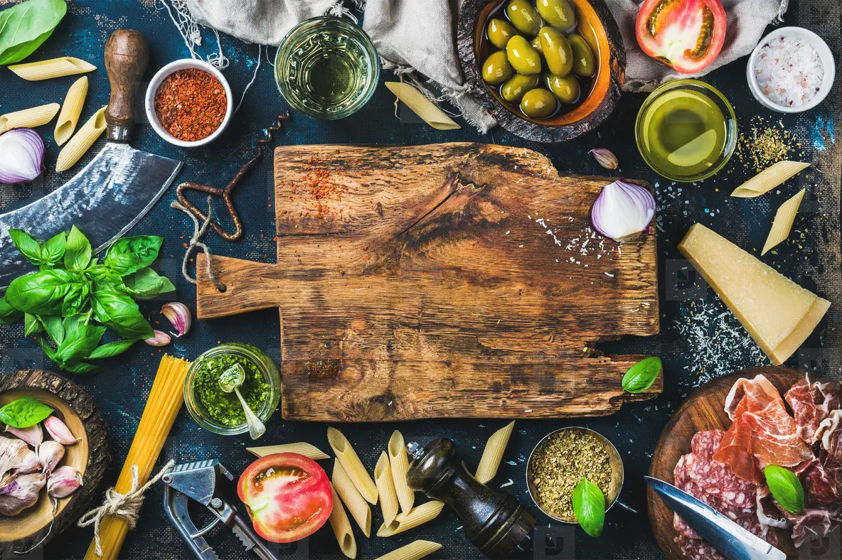Italian Food Cooking Ingredients On Dark Background Photo (126844 ...