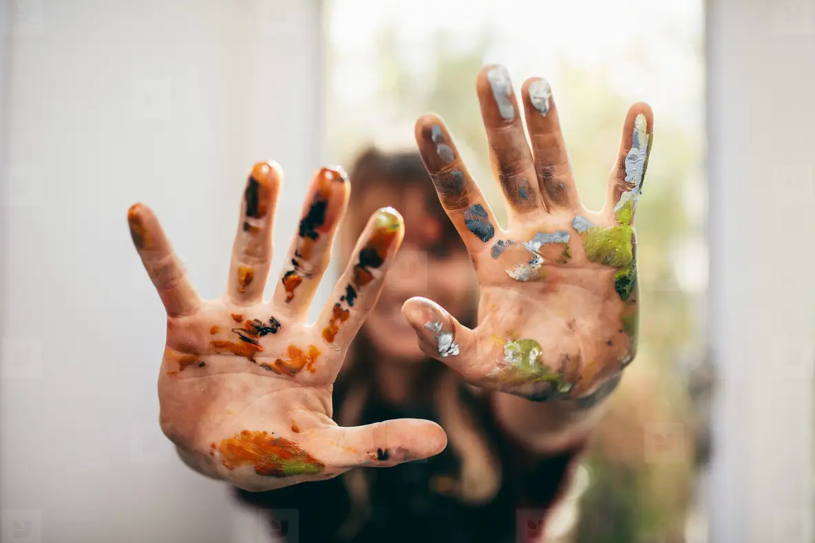 Artist Showing Her Messy Hands Photo (128422) - YouWorkForThem