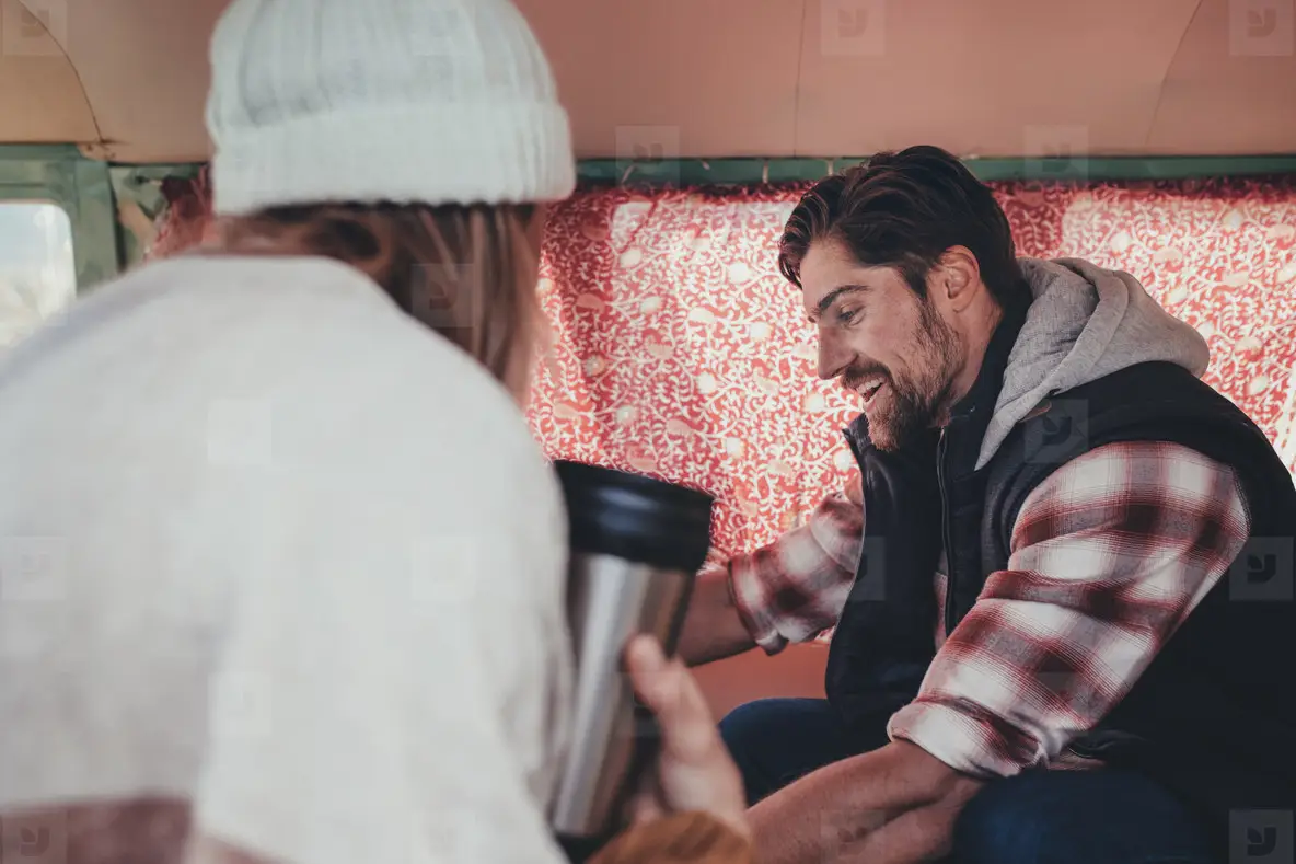 Friends On Roadtrip Sitting Inside The Van Photo (131588) - YouWorkForThem