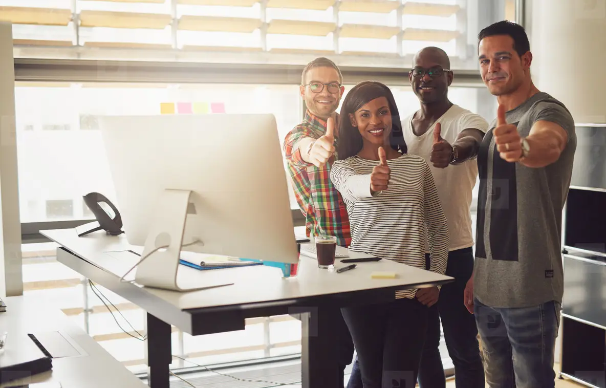 Cheerful Office Team Standing With Thumbs Up Photo (137571 ...