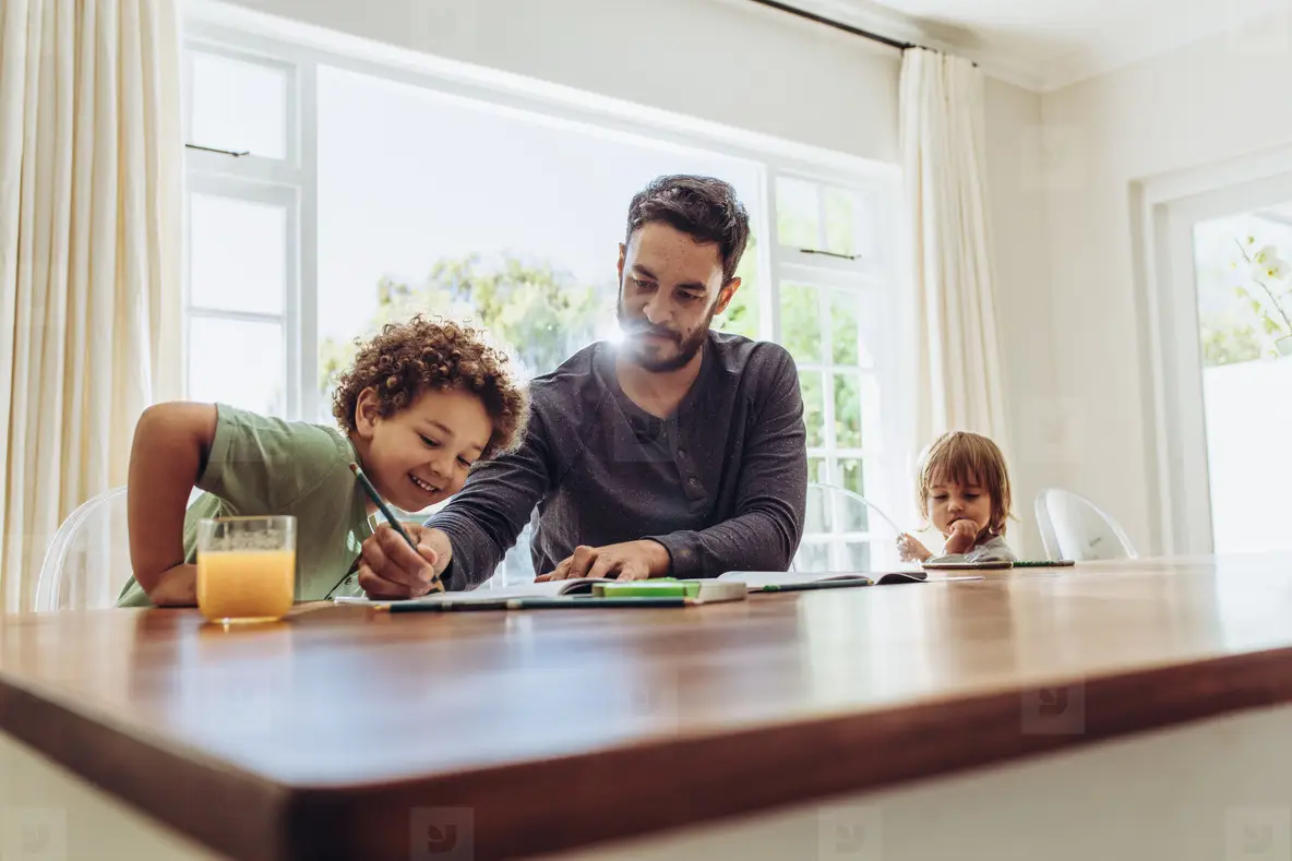 Father Helping His Child In Doing Home Work Photo (164329) - YouWorkForThem