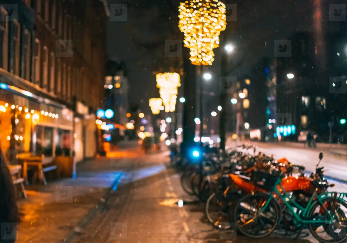 Bicycles Parked Along The Road, Night Photo (168011) - YouWorkForThem