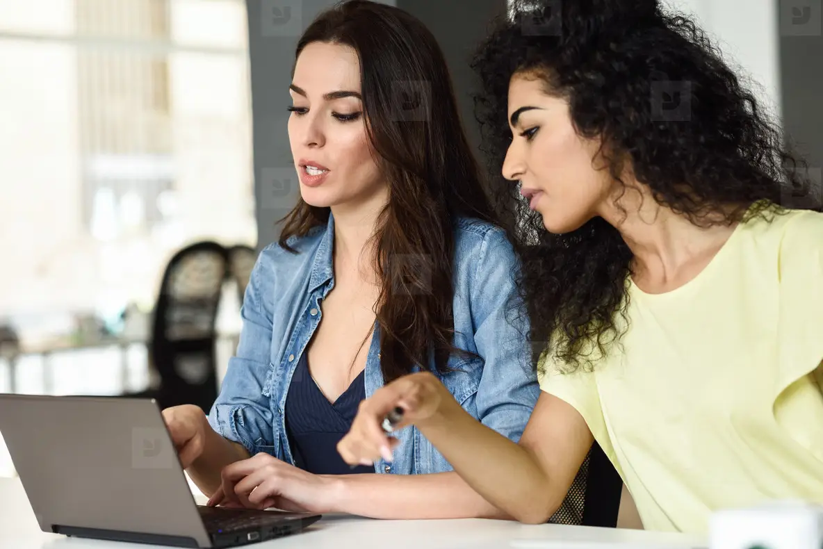 Two Young Women Studying With A Laptop Computer Photo (183307 ...