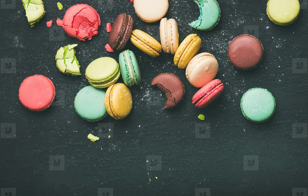 Flat-lay Of Sweet Colorful French Macaron Cookies Photo (188382 ...