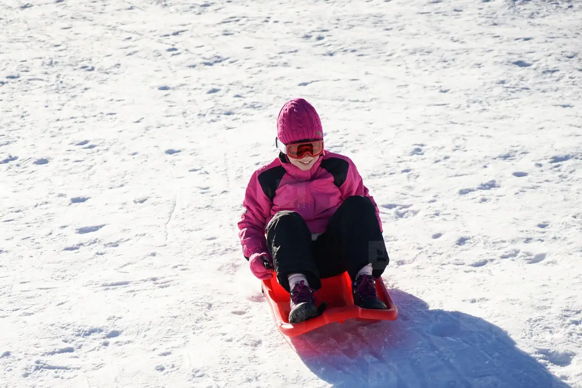 Little Girl Sledding At Sierra Nevada Ski Resort Photo (192154 ...