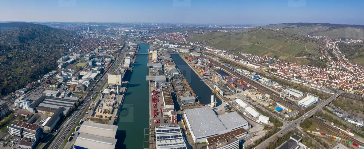 Sunny Aerial Cityscape And Rhine River Stuttgart Germany Photo (218022 ...