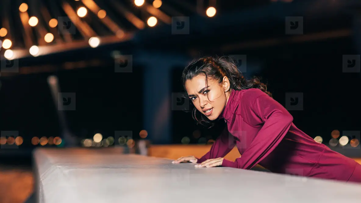 Sportswoman Doing Push-ups Near Embankment At Night Photo (234472 ...