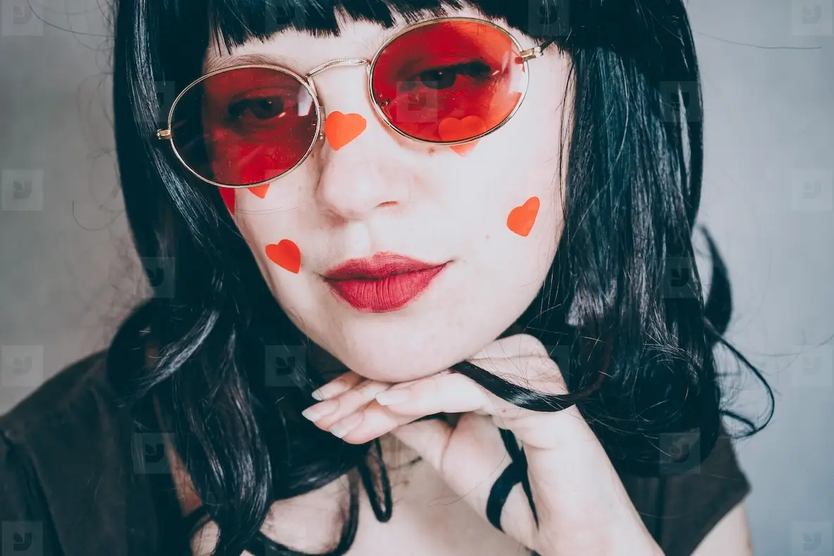 Cool Portrait Of A Young Woman Wearing Red Glasses And Full Of R Photo ...