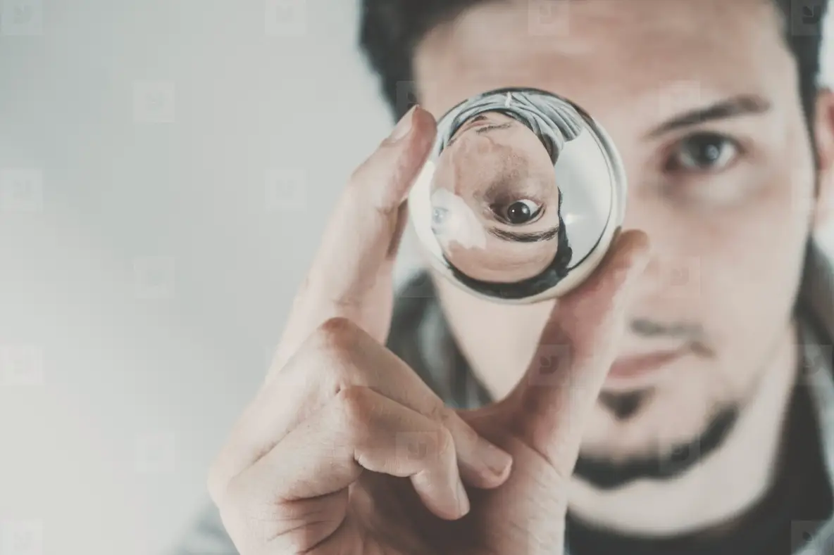 Portrait Of A Young Man Viewed Through A Crystal Ball Photo (249947 ...