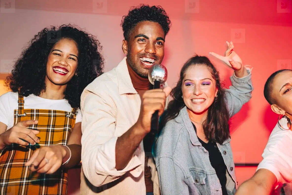 Group Of Friends Singing During Karaoke Night Photo (251596 ...