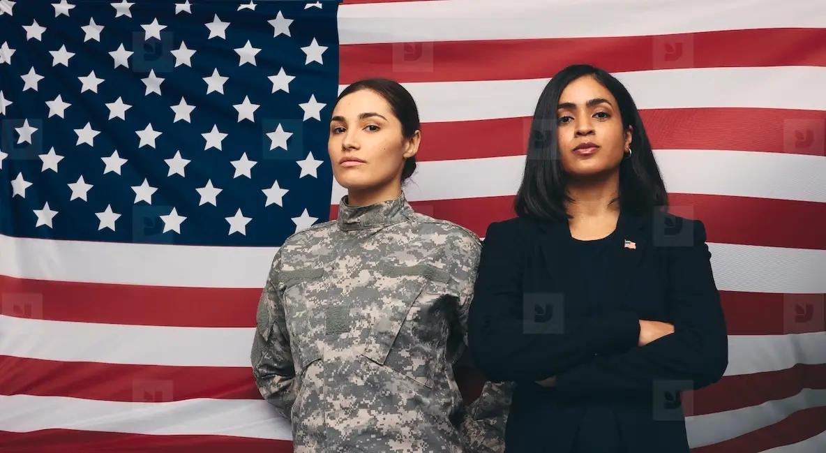 Soldier And Politician Standing Against An American Flag Photo (254467 ...