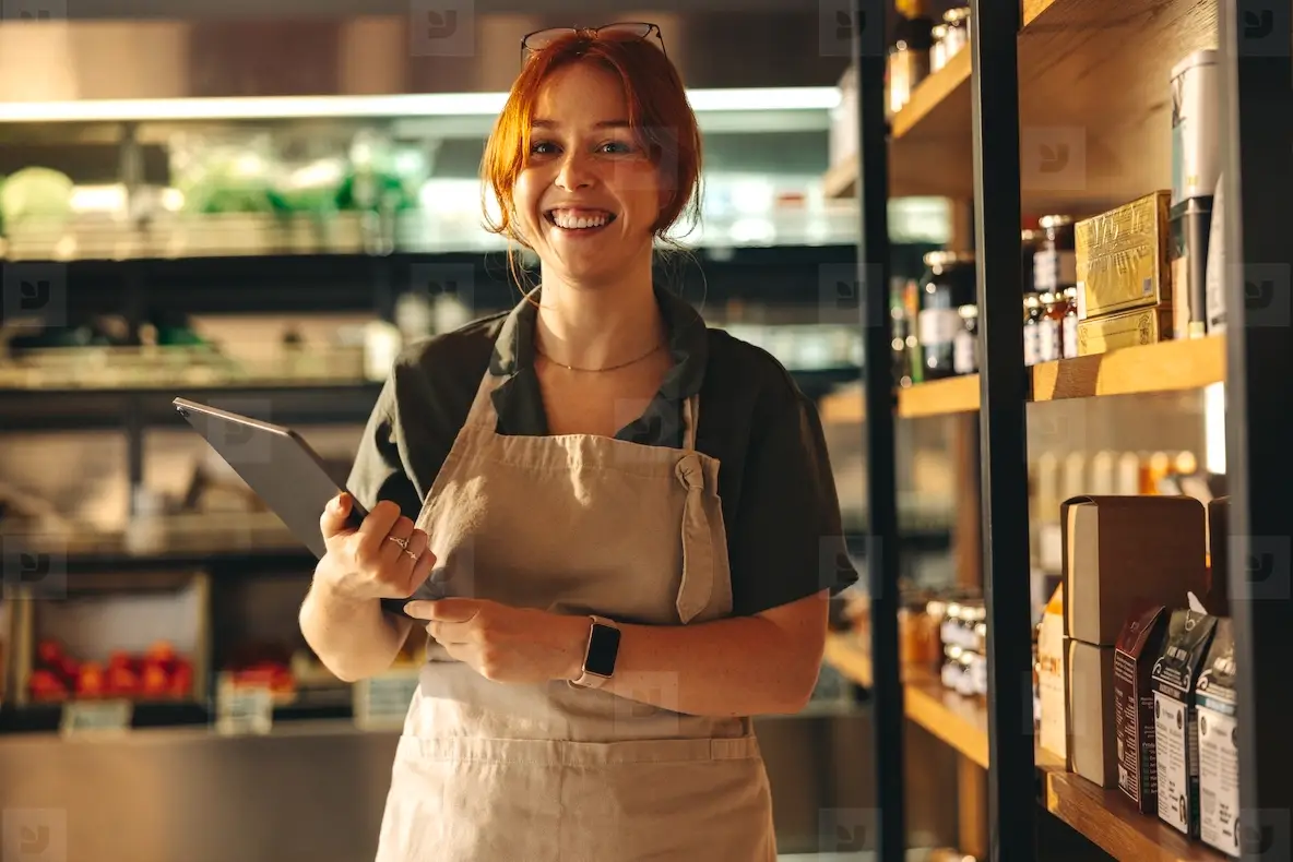 Happy Young Grocery Store Owner Smiling At The Camera In Her Shop Photo ...