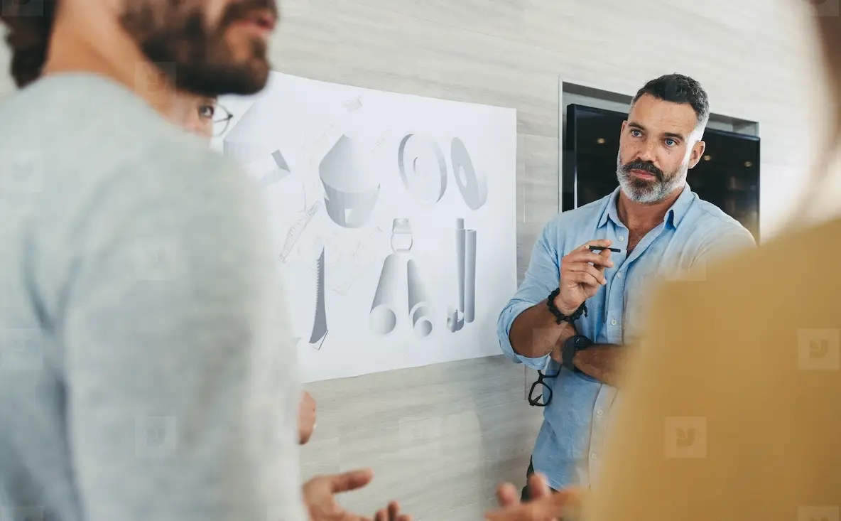 Creative Businesspeople Working With Design Drawings In An Office Photo ...
