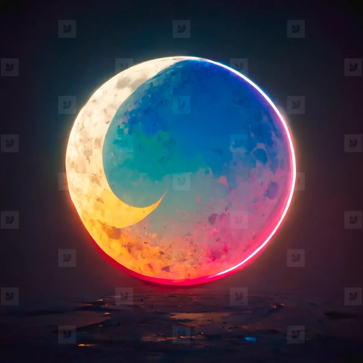Moon In The Sky Colorful Photo (260404) - YouWorkForThem