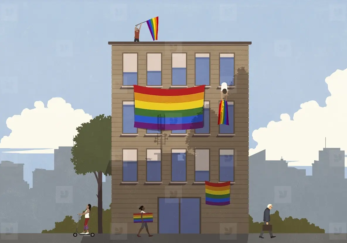 Rainbow Pride Flags Hanging From Urban Building Photo (262125 ...