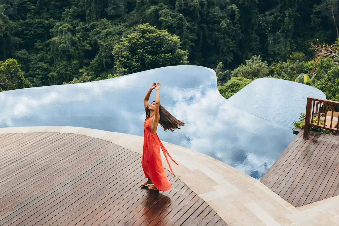 Beautiful Young Woman Dancing Near Swimming Pool Photo (263526 ...
