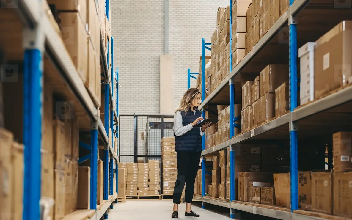 Female Warehouse Worker Doing Inventory Control Using Warehouse ...