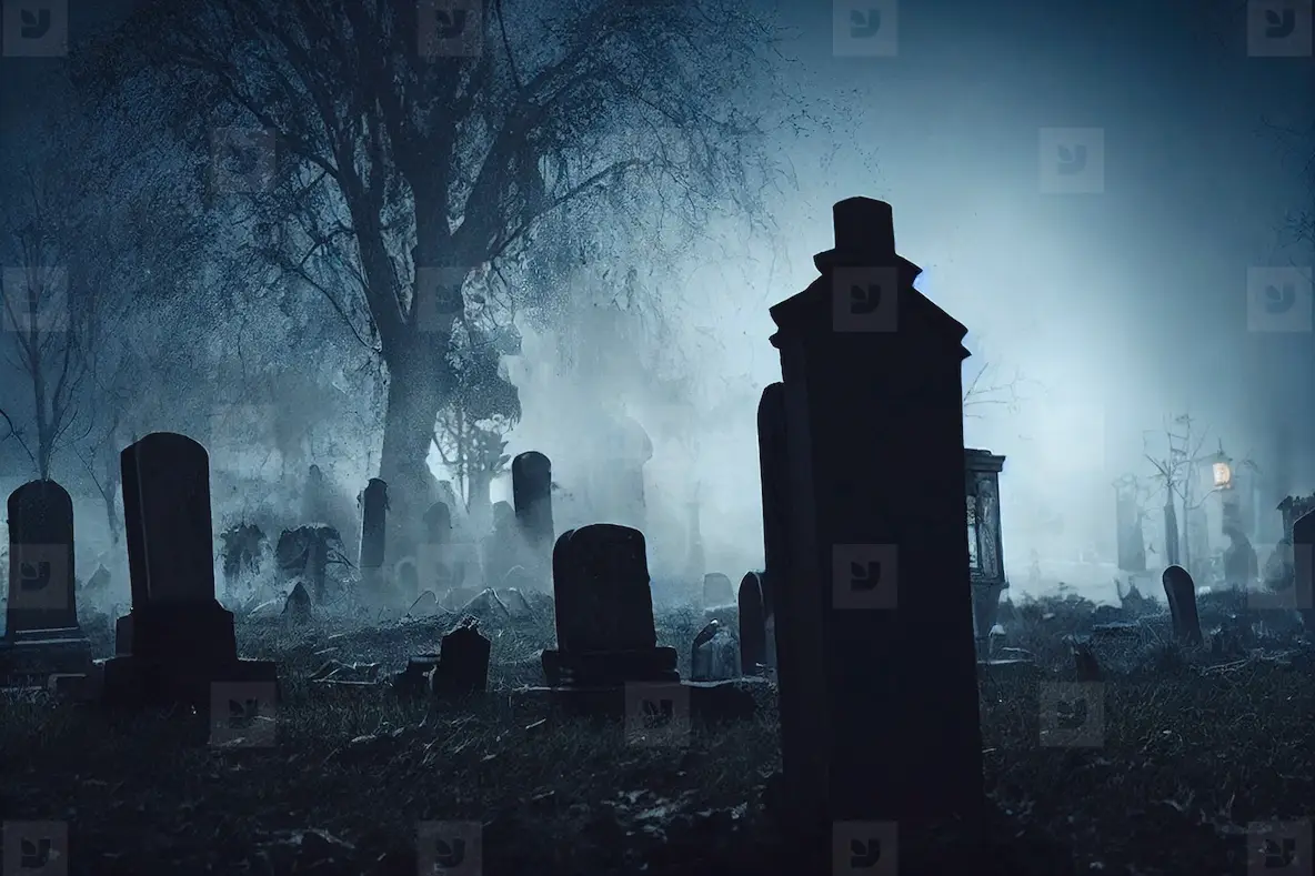 Halloween Horror Night In Dark Tombstones Background, Creepy And Photo ...