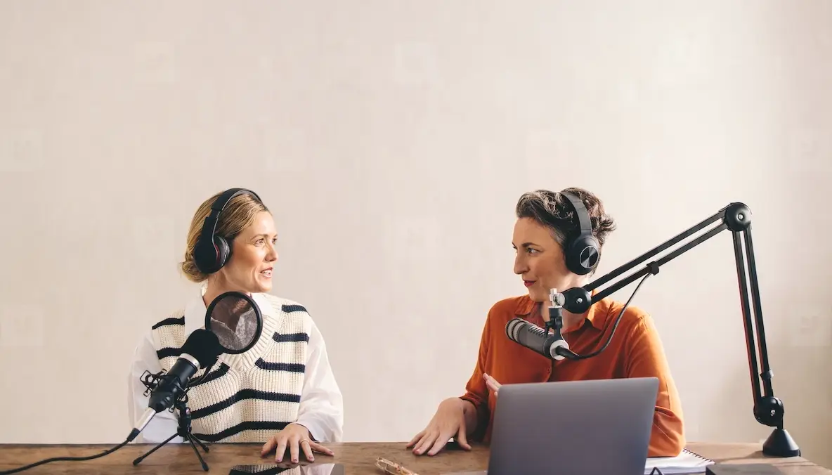 Two Female Podcasters Having A Conversation On Their Show Photo (266573 ...